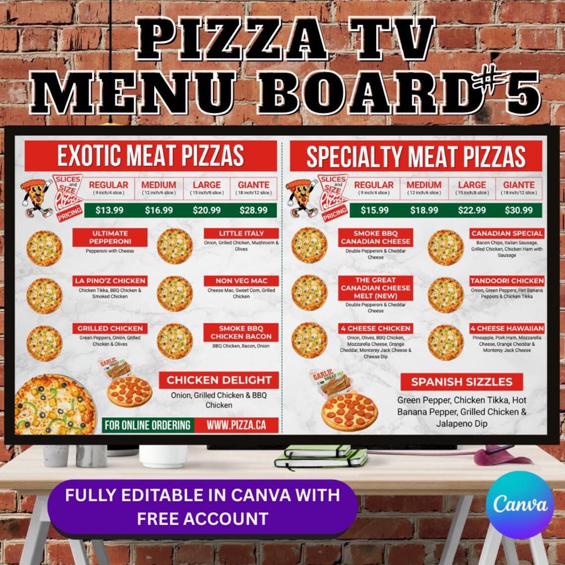 SEVEN in 1 Digital Pizza Menu Board Template for TV | Editable ...