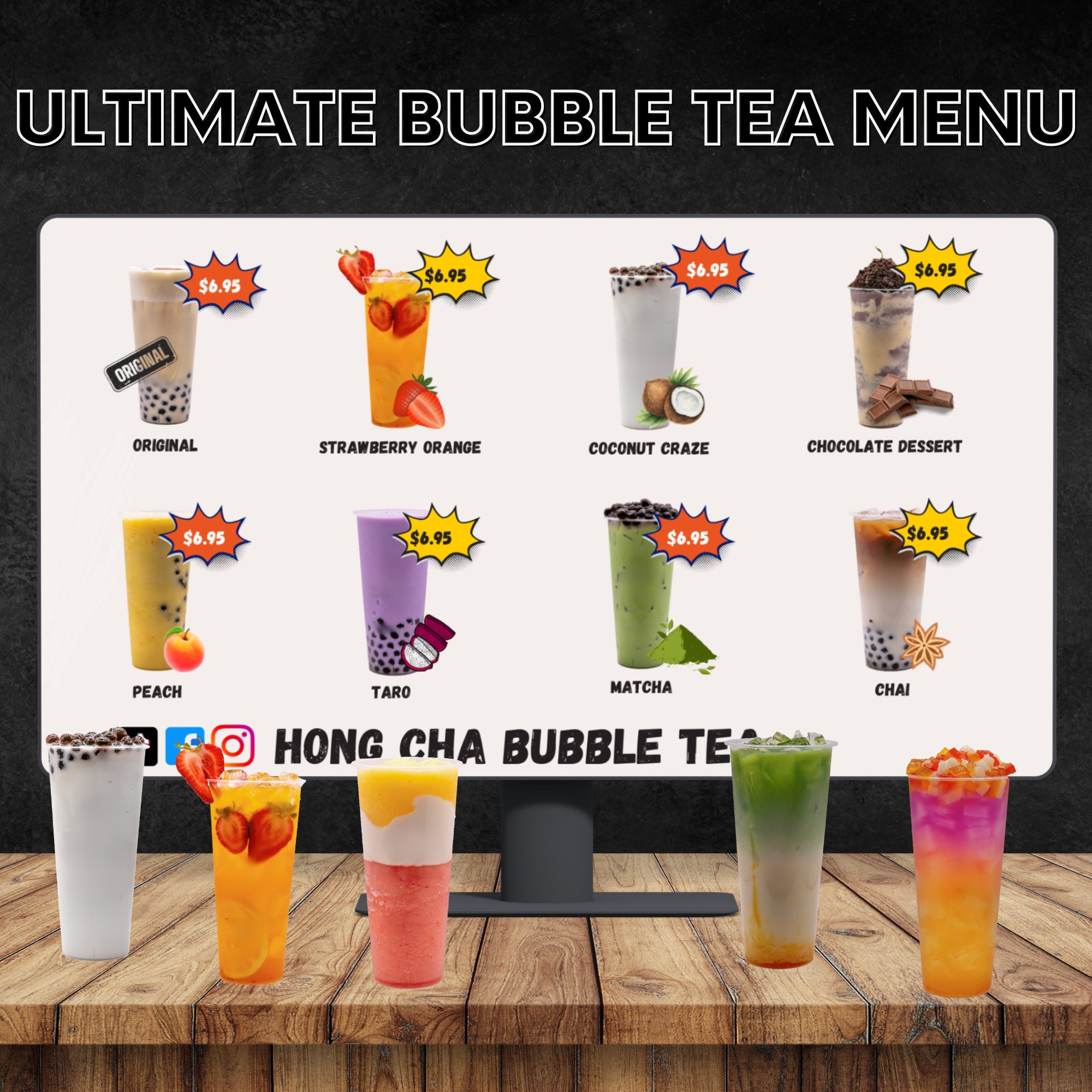 Bubble Tea Menu Board Template: Editable Digital TV Display (static ...