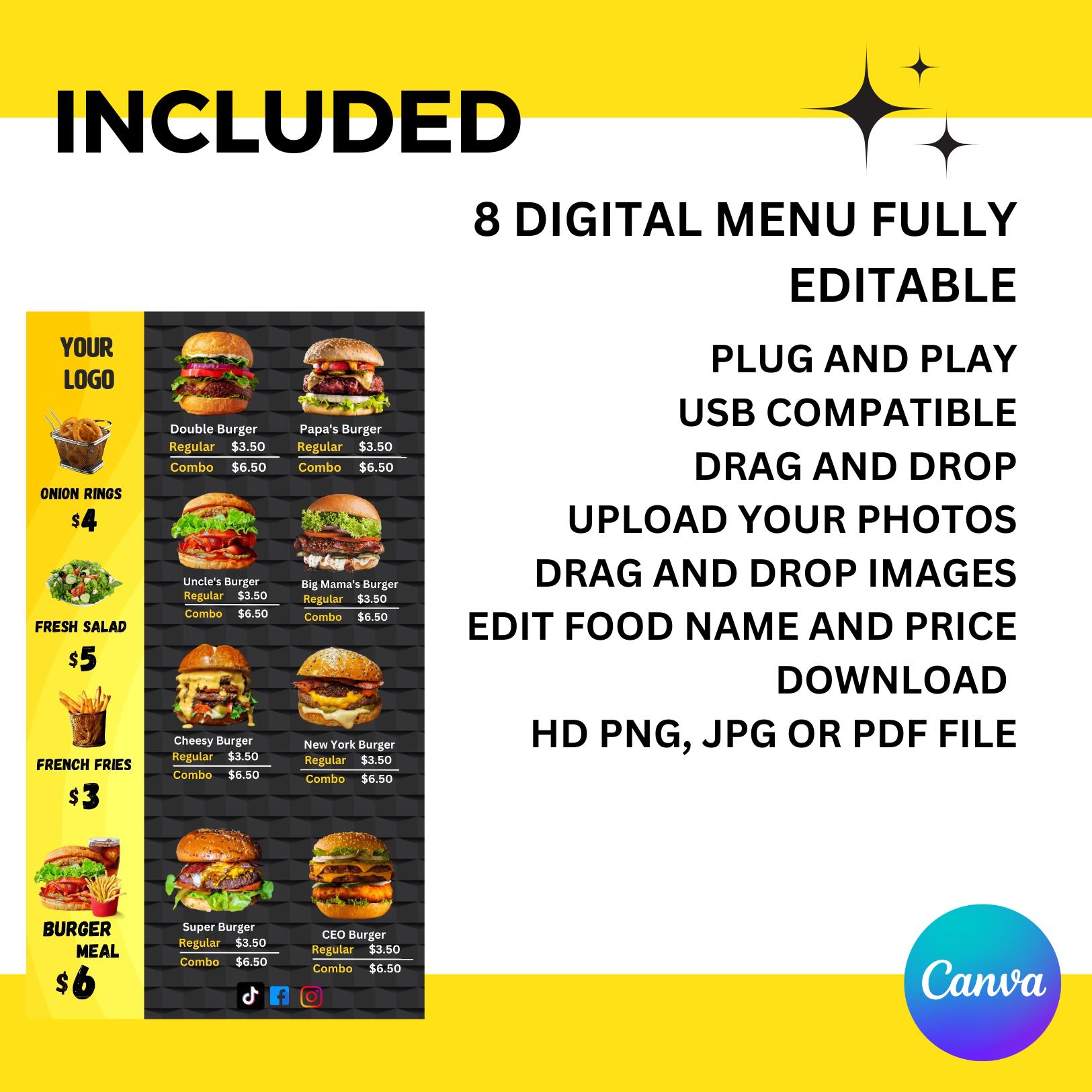 Vertical TV Restaurant Menu Board: Editable Digital Signage Mockup - Etsy