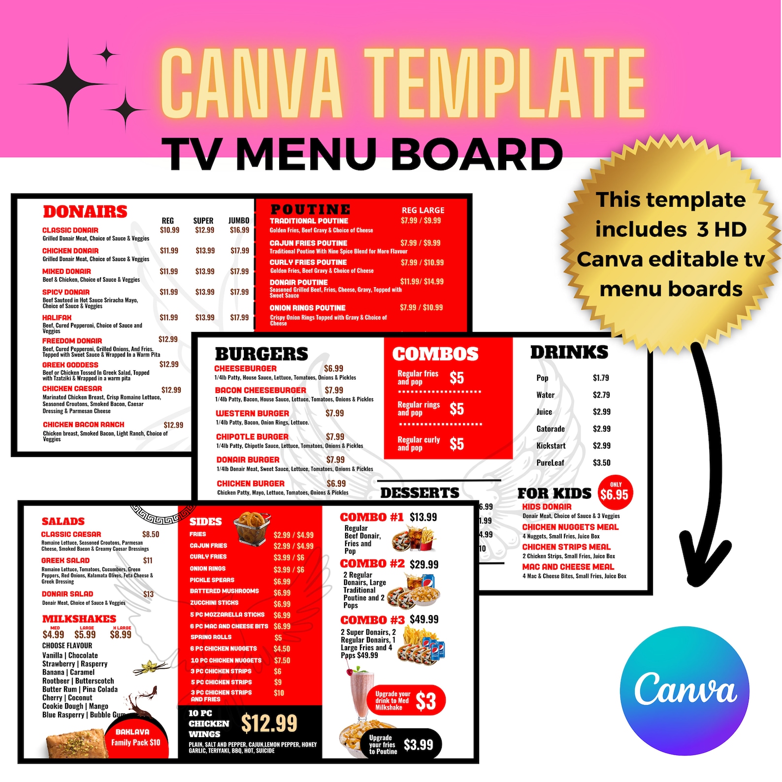 10 IN 1 PACK TV Menu Board - Digital Menu Board - Burger Menu Board ...