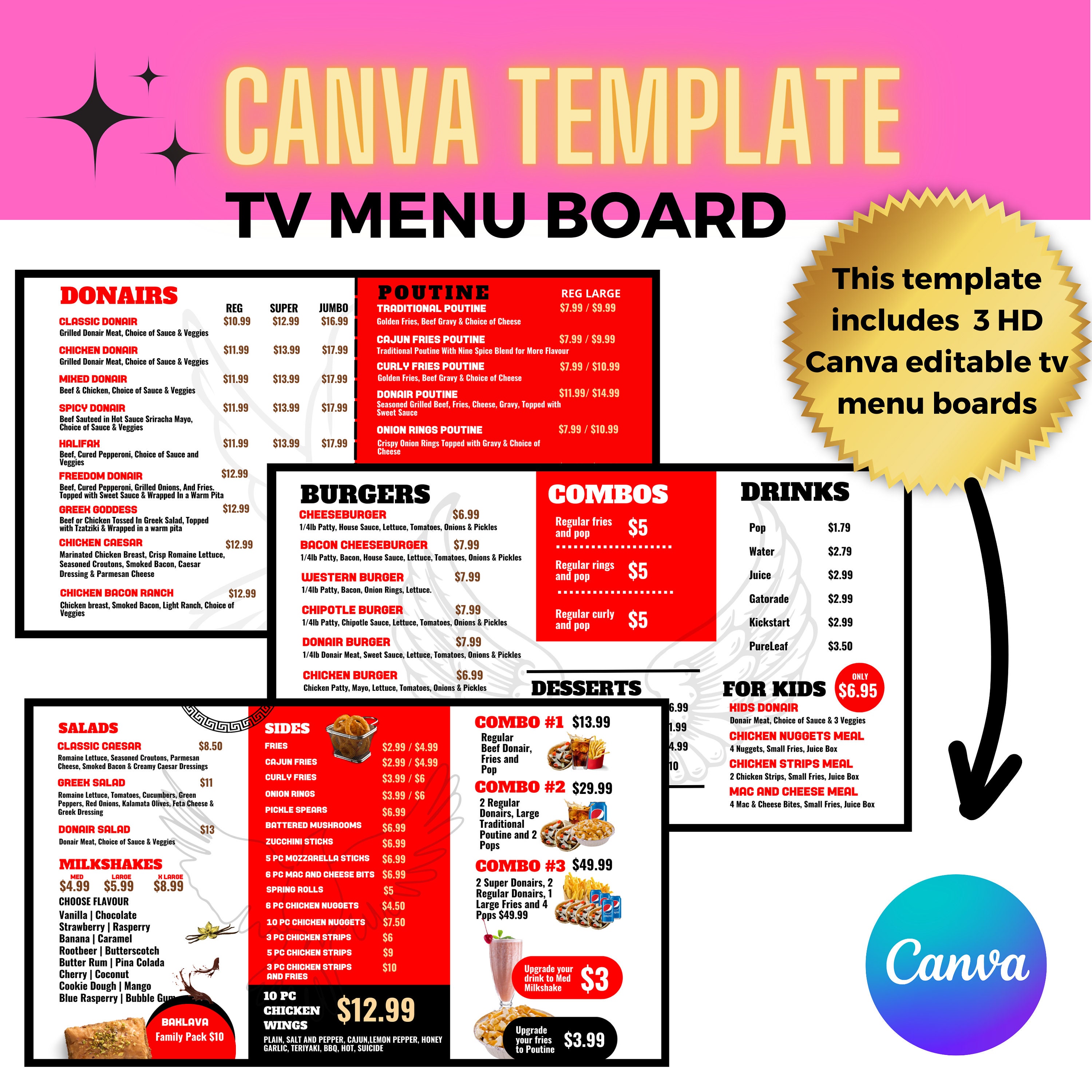 10 IN 1 PACK TV Menu Board Digital Menu Board Burger Menu Board ...