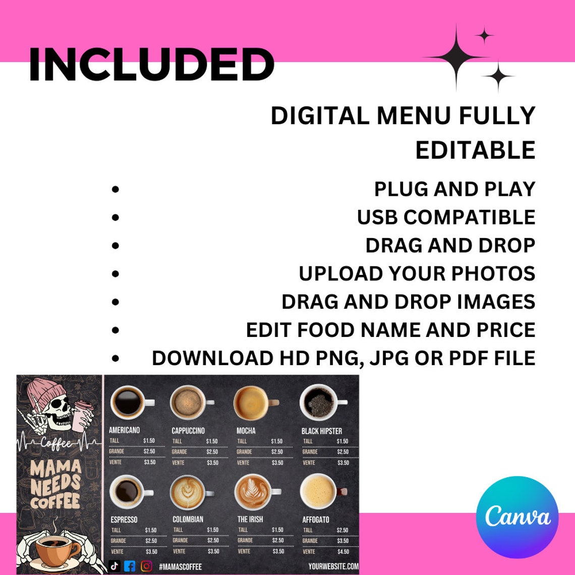 COFFEE MENU Pack - Digital Download Done for You - Fully Editable ...
