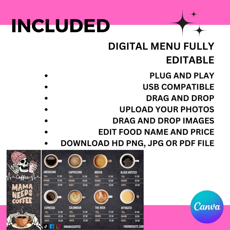 COFFEE MENU Pack - Digital Download Done for You - Fully Editable ...