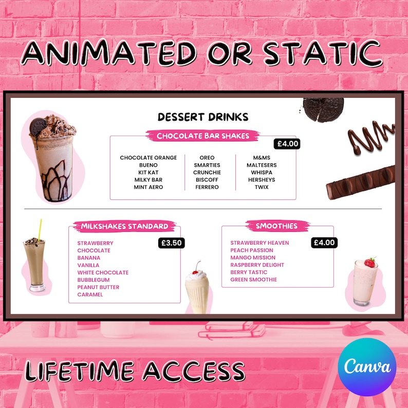 Dessert Menu TV Template: Animated Restaurant Display (canva Editable ...