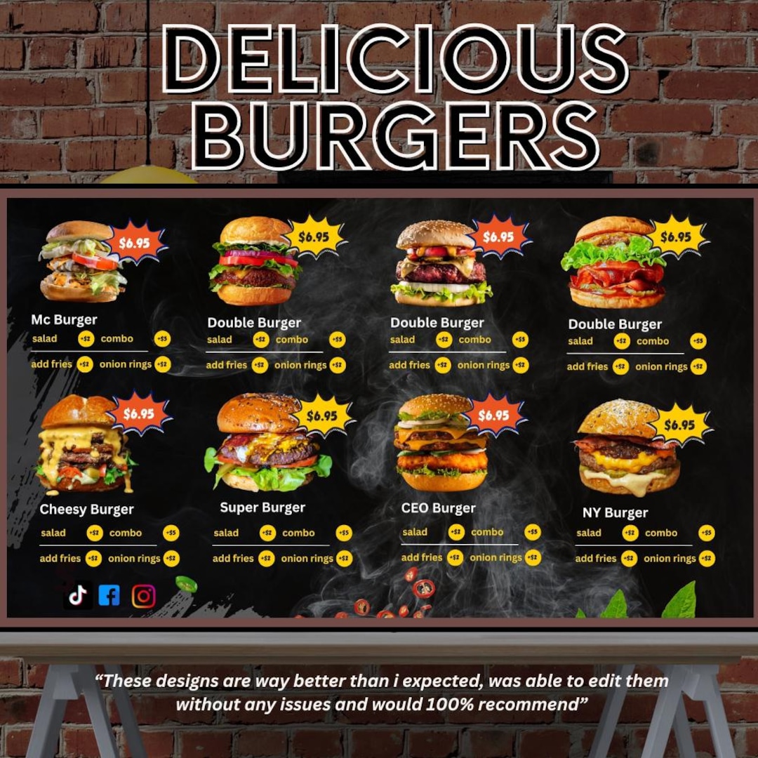 Burger Menu Design Template: Fully Editable Restaurant Menu Board - Etsy