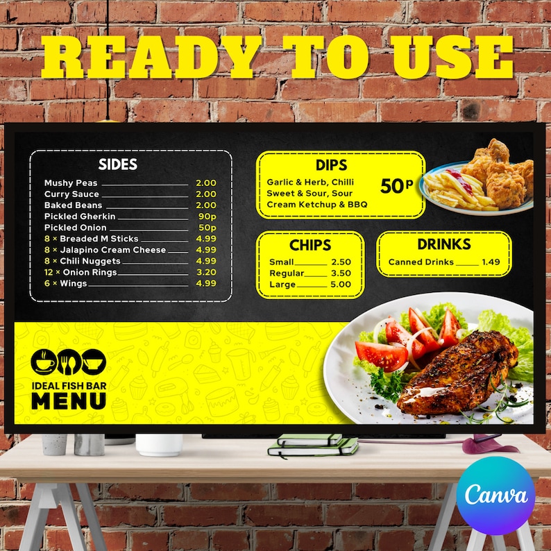 Digital TV Menu Board Templates – Restaurant Menu Designs (canva) - Etsy