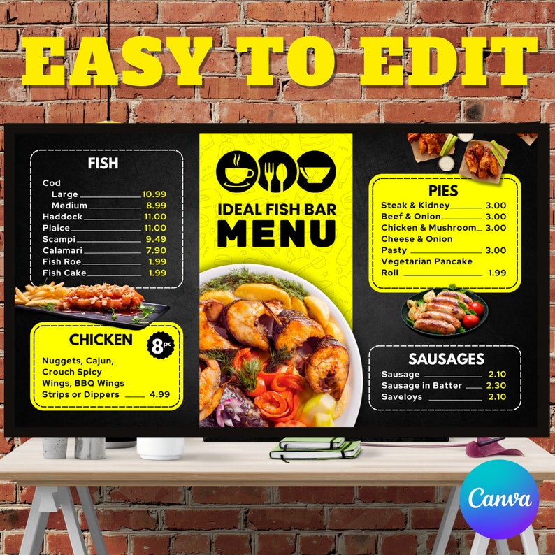 Digital TV Menu Board Templates – Restaurant Menu Designs (canva) - Etsy