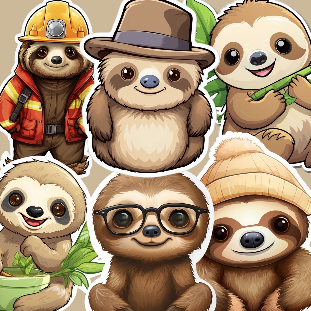 20 Cute Sloth Stickers Digital Stickers of Kawaii Sloths for Tablet ...