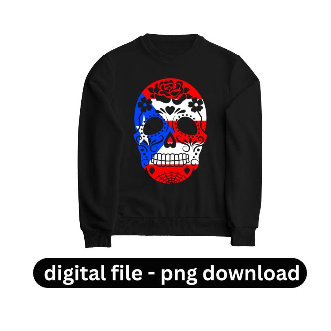 Puerto Rico Skull Digital Design Png File / PR Sugar Skull Flag / Dia ...