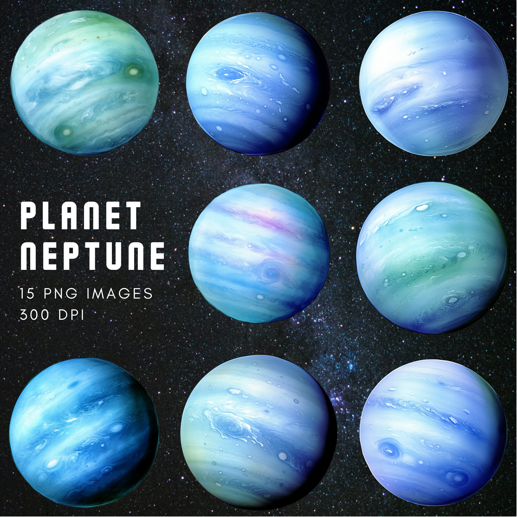 Planet Neptune Watercolor Clipart Bundle Detailed Solar System Art for ...