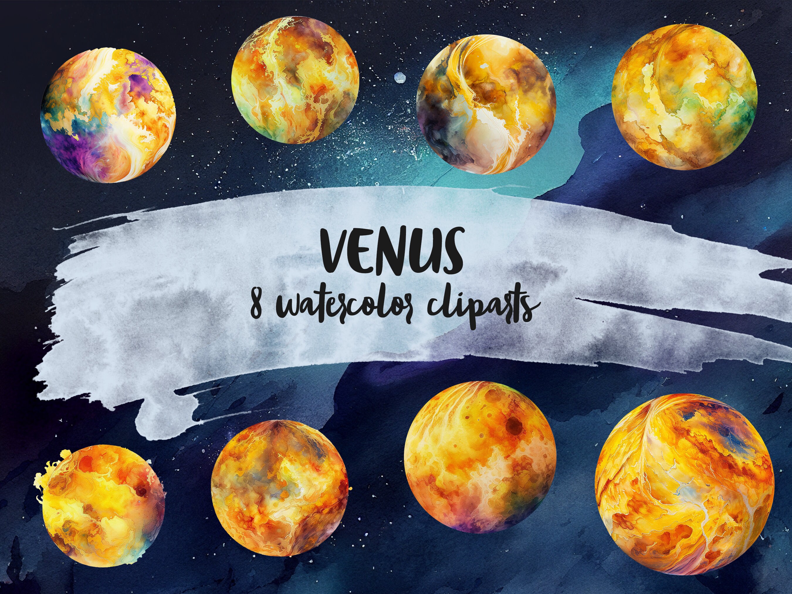 Planet Venus Watercolor Clipart Solar System 2 - Etsy