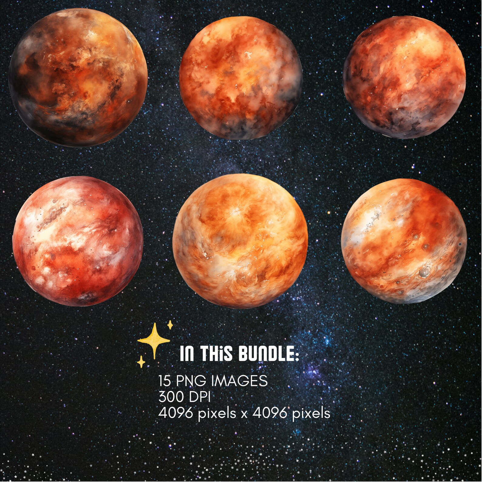 Planet Mars Watercolor Clipart Bundle Detailed Solar System Art for ...