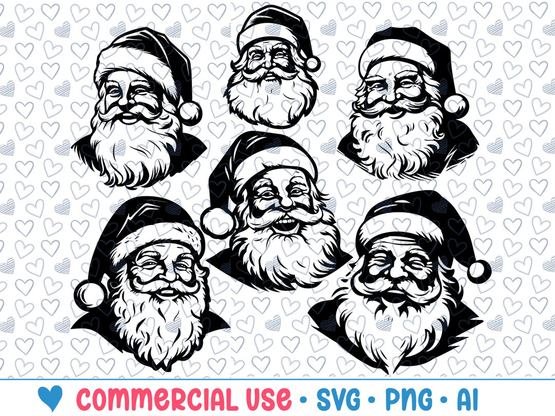 6 Santa Claus SVG Bundle,santa Silhouette, Png,vector, Commercial Use ...
