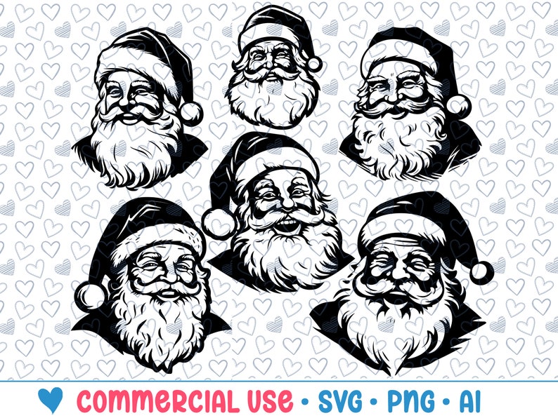 6 Santa Claus SVG Bundle,santa Silhouette, Png,vector, Commercial Use ...