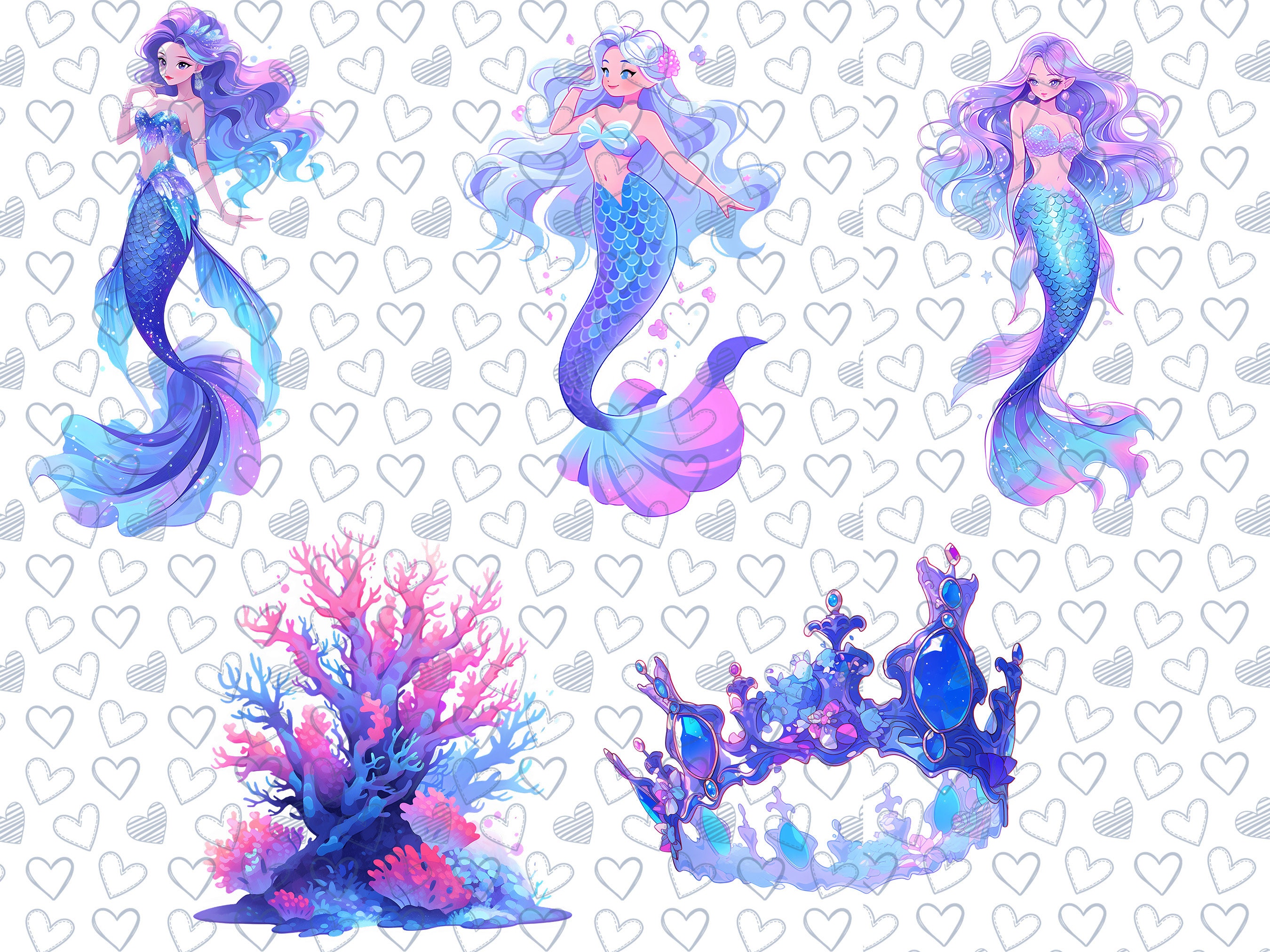 38 PNG Mermaid Ocean Clipart Bundle Graphicsscrapbookjunk - Etsy