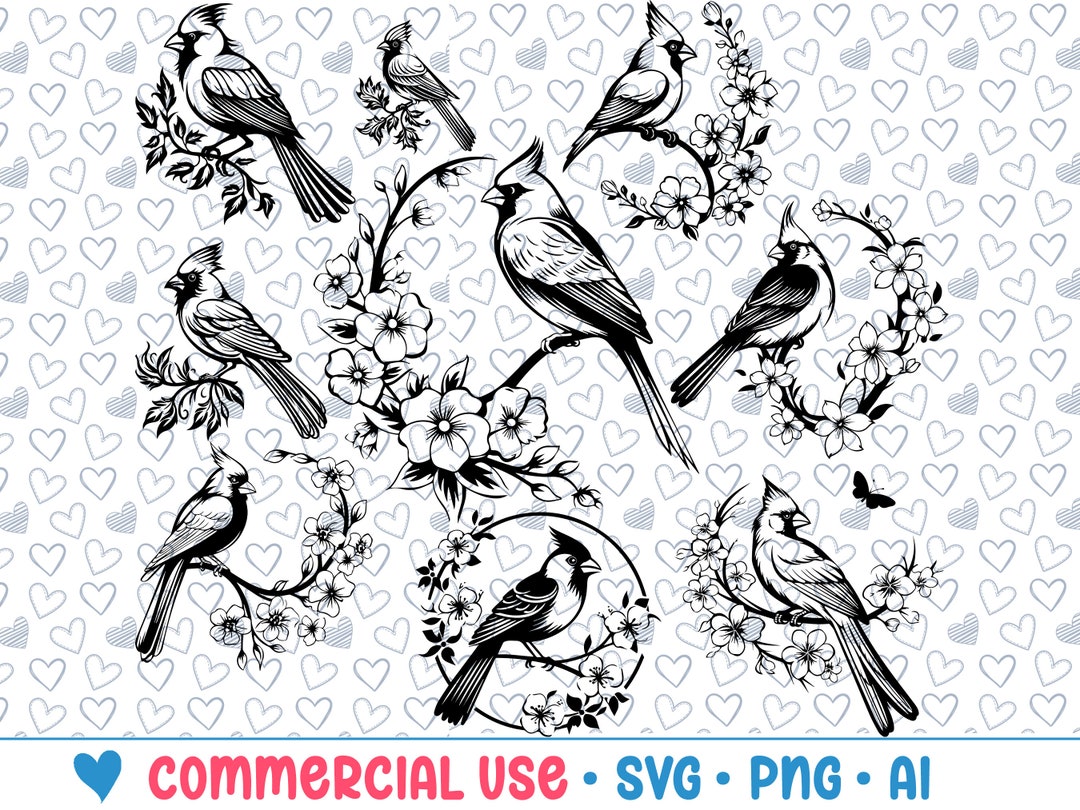 12 Floral Cardinal Bird SVG Bundle,cardinal Bird Silhouette,png,vector ...