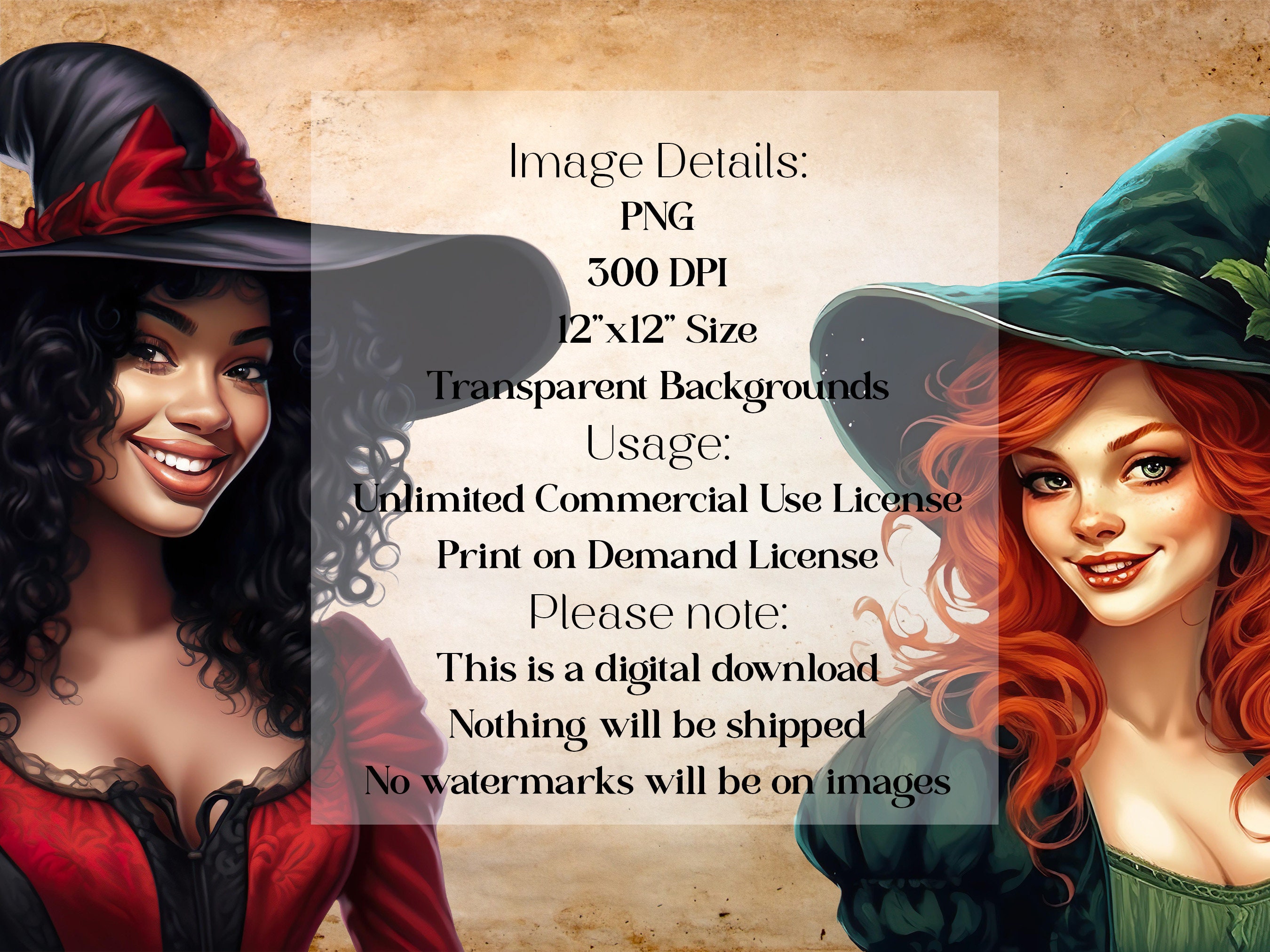 30 Diverse Witch PNG Clipart Bundle Graphics Instant - Etsy