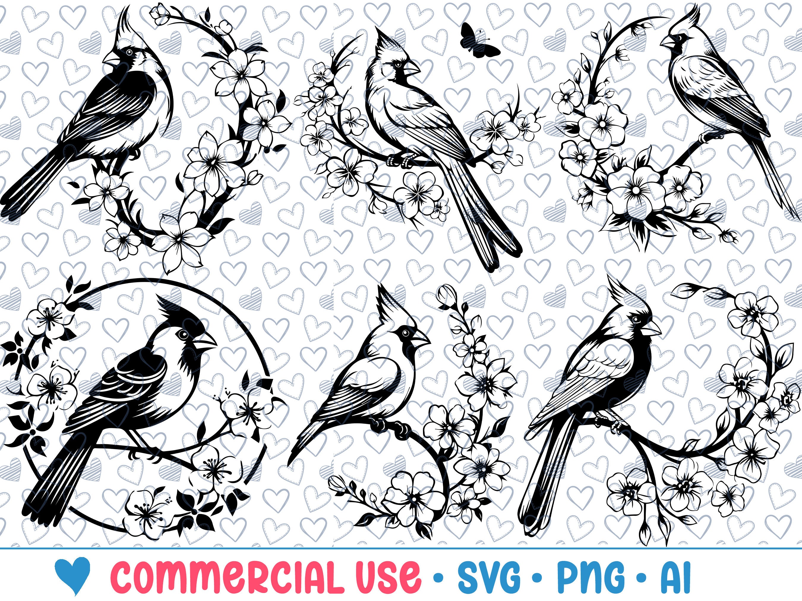 12 Floral Cardinal Bird SVG Bundle,cardinal Bird Silhouette,png,vector ...