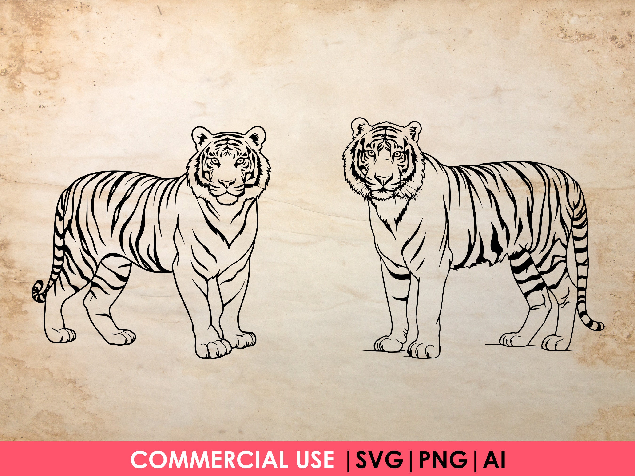 4 Tiger SVG Bundle, Tiger Silhouette, Png,vector, Commercial Use ...