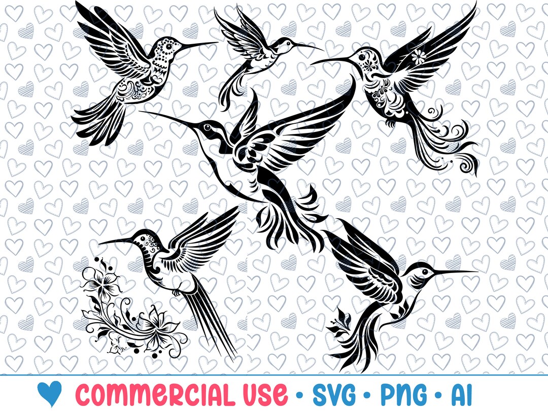 6 Hummingbird SVG Bundle,hummingbird Silhouette,png,vector,commercial ...