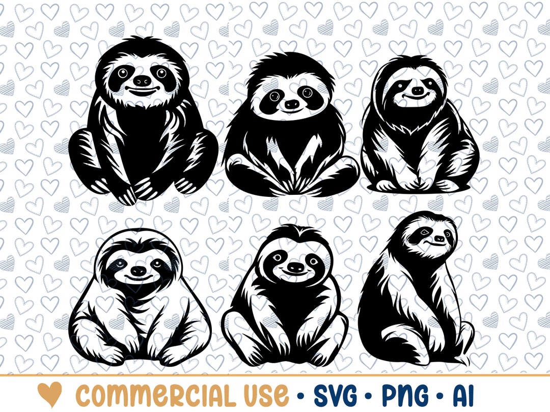 8 Cute Sloth SVG Bundle, Sloth Silhouette, Png,vector, Commercial Use ...
