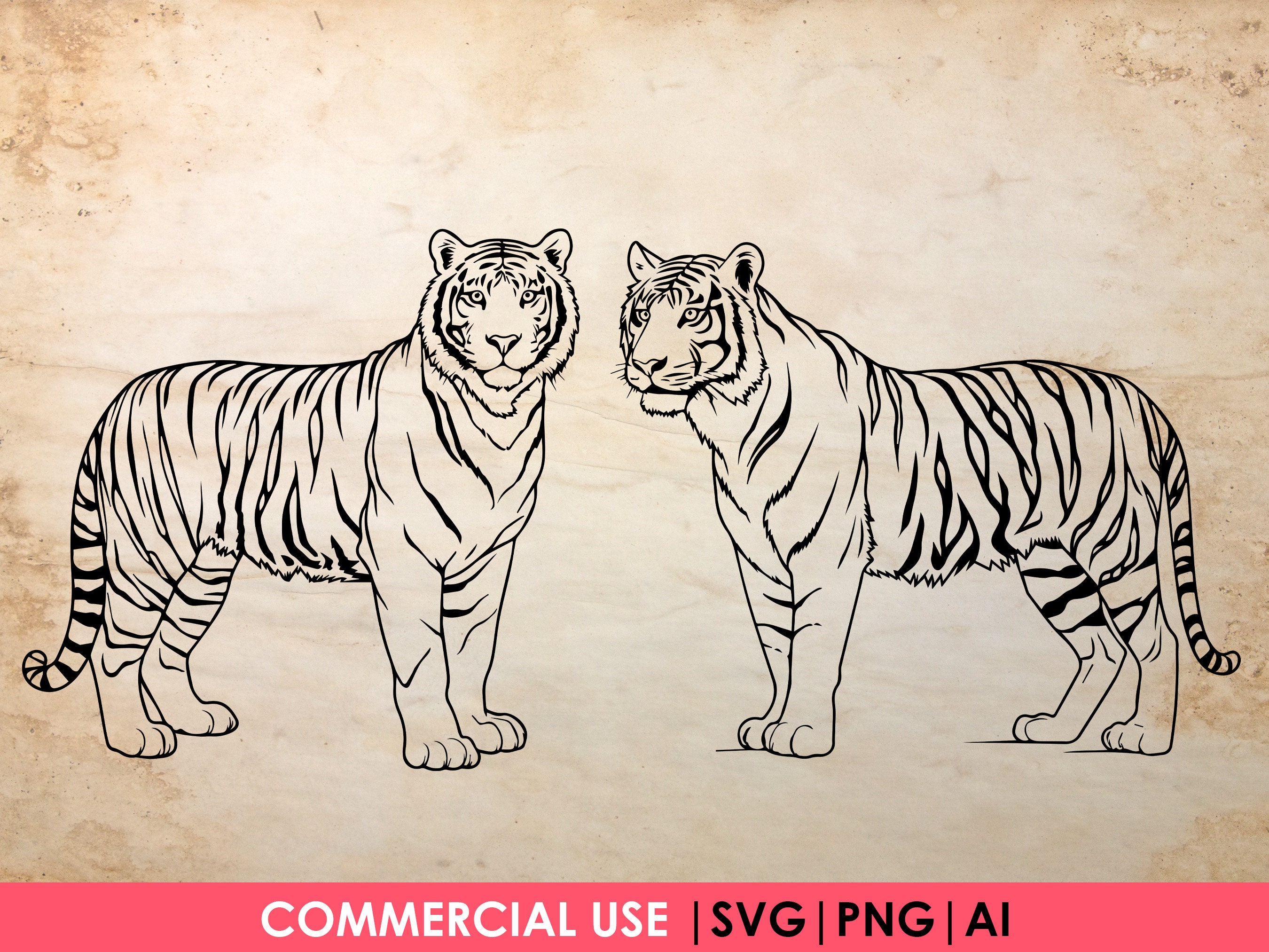 4 Tiger SVG Bundle, Tiger Silhouette, Png,vector, Commercial Use ...