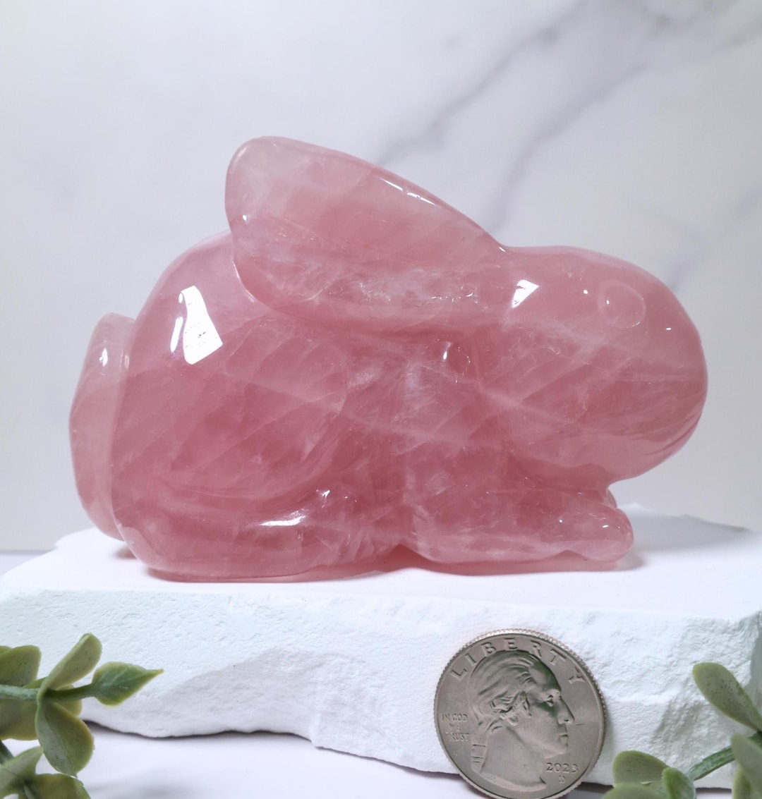 Rose Quartz Rabbit Carving: Deep Pink Crystal Animal Home Decor - Etsy