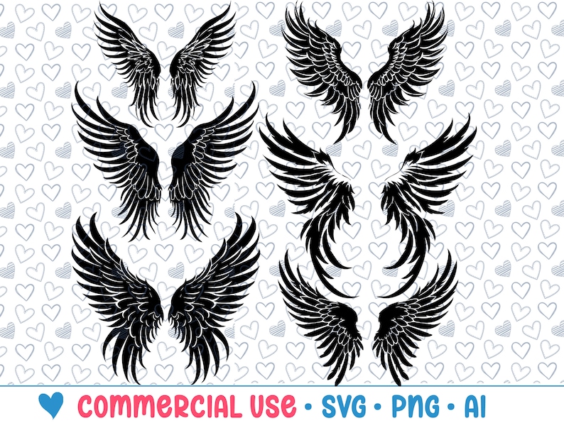 6 Wings SVG Bundle, Wings Silhouette, Png,vector, Commercial Use ...