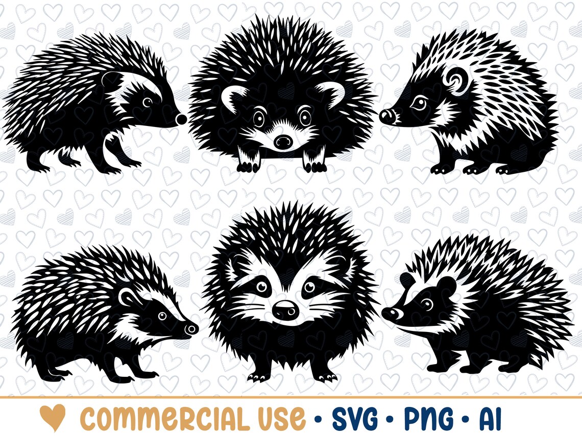 6 Cute Hedgehog SVG Bundle Hedgehog Silhouette Pngvector - Etsy