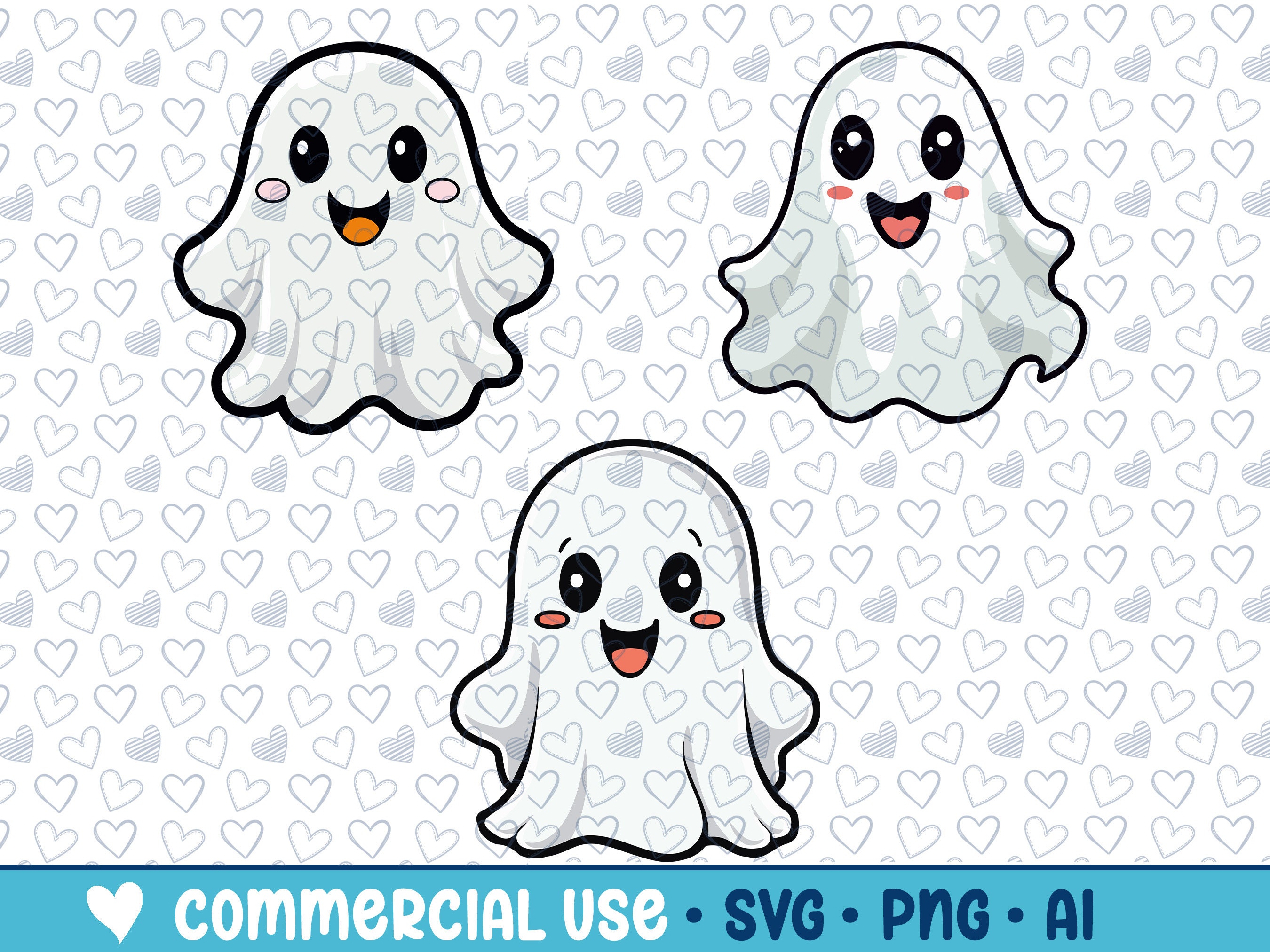 3 Cute Ghosts SVG Bundle Ghost Silhouette Pngvector - Etsy