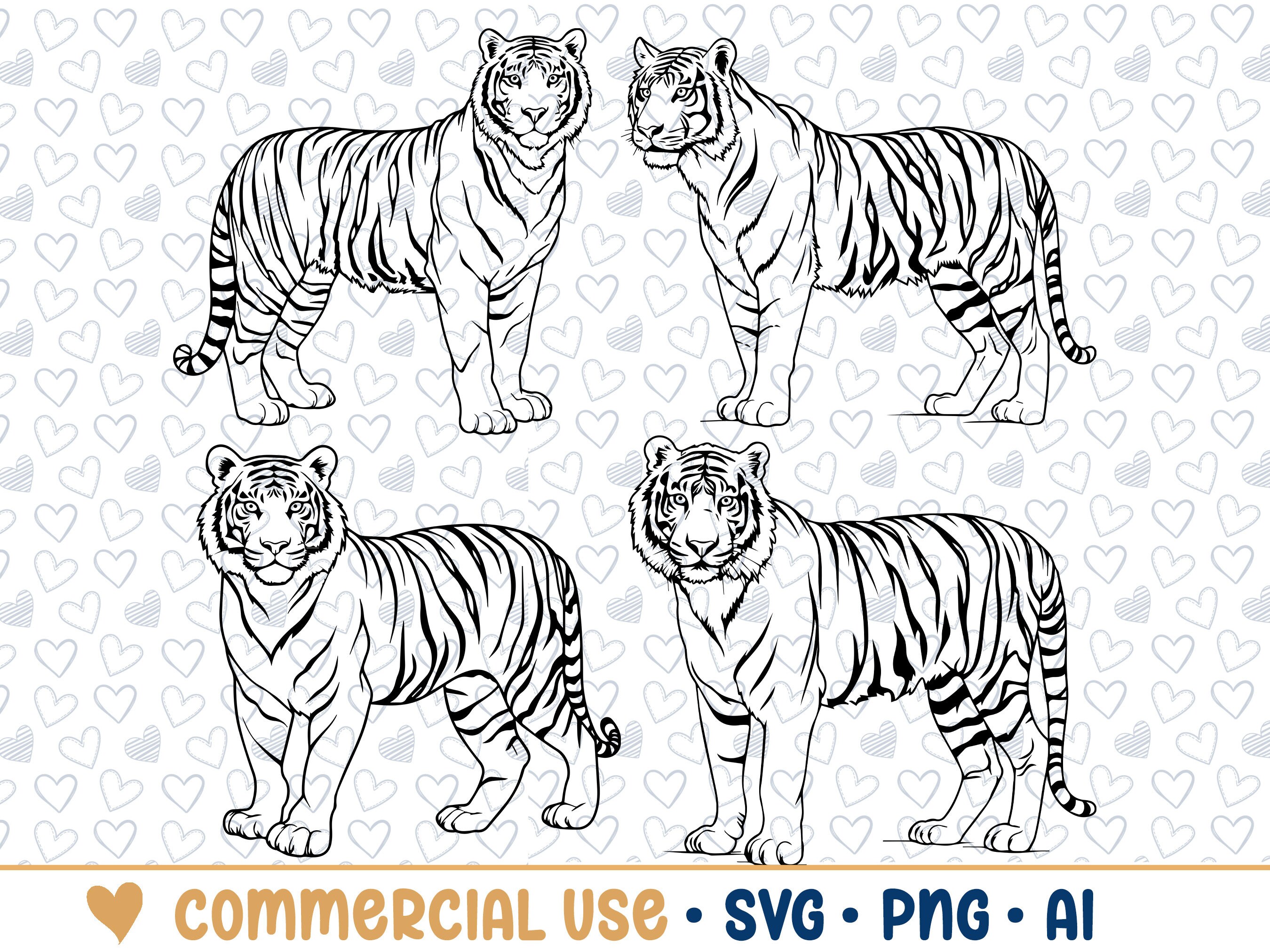 4 Tiger SVG Bundle, Tiger Silhouette, Png,vector, Commercial Use ...