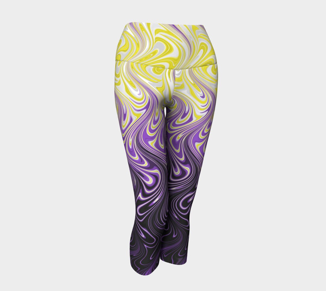 Groovy Squiggly Wavy Psychedelic Abstract Nonbinary Pride Flag Polyester Yoga Capris - Etsy