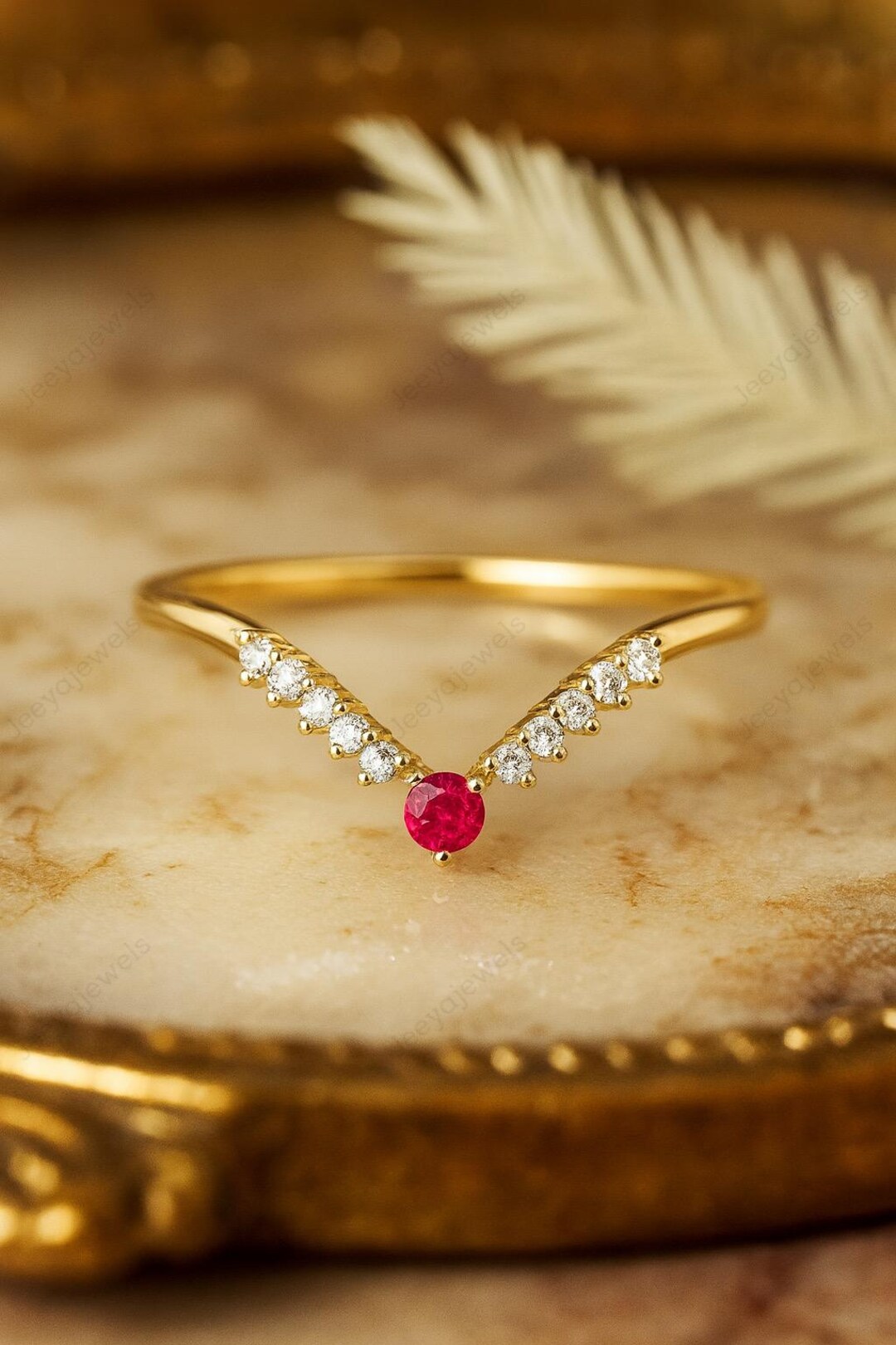 Vintage Ruby Wedding Band Chevron Bridal Ruby Ring Prong Setting Band ...