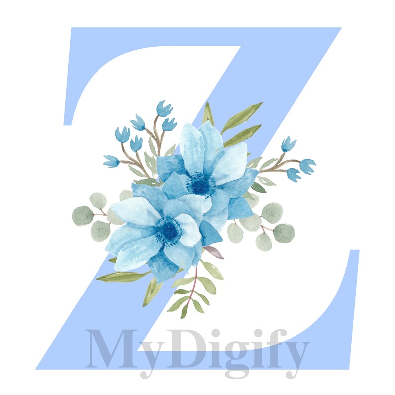 Blue Floral Alphabet Clipart - Alphabet PNG - Cute Flower Clipart ...