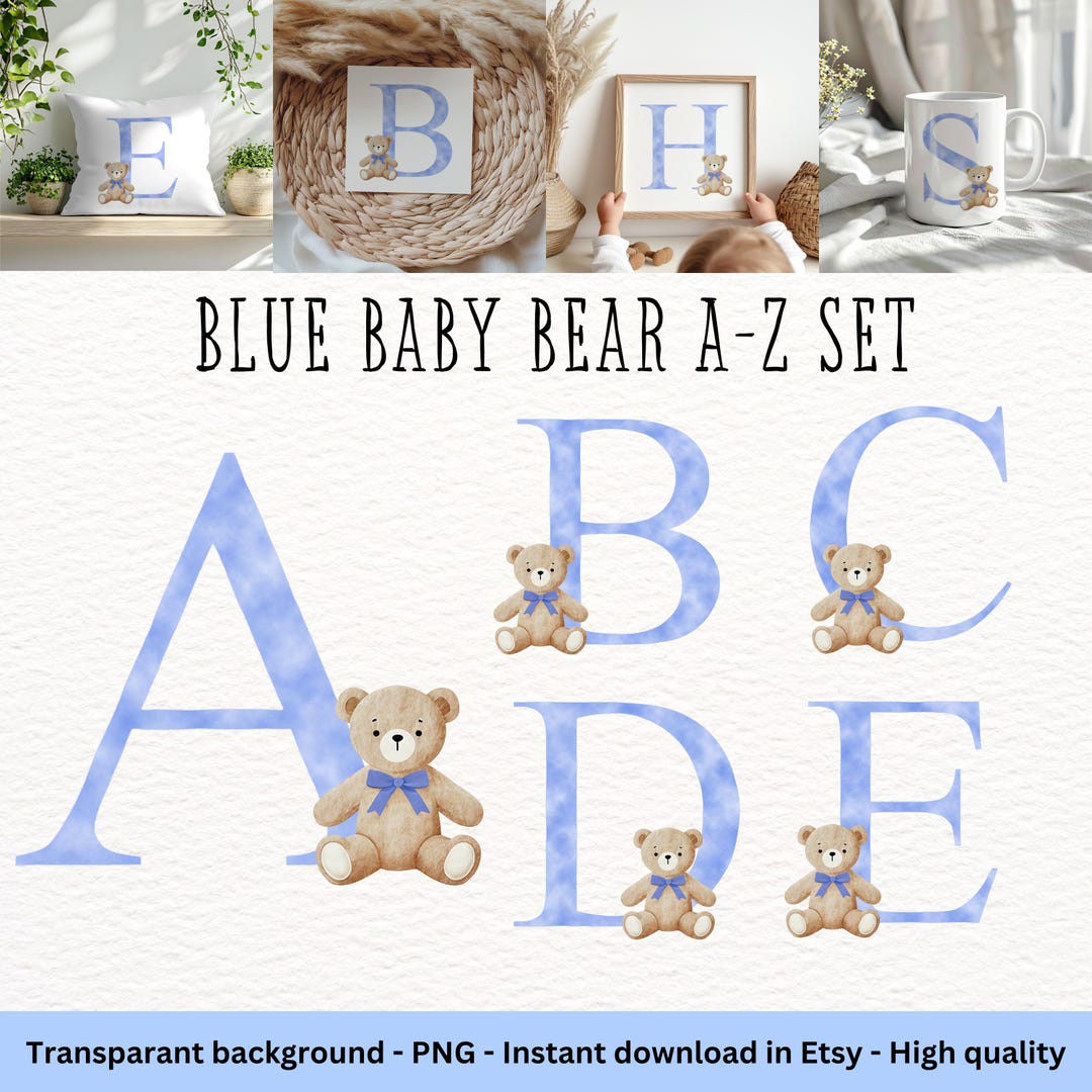 Blue Teddy Bear Alphabet Printable - Blue Alphabet Clipart - Alphabet ...