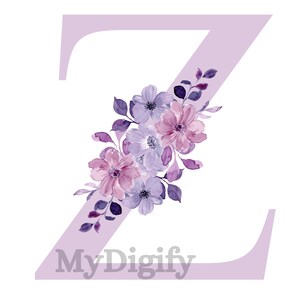 Purple Floral Alphabet Clipart - Alphabet PNG - Cute Flower- Boho ...