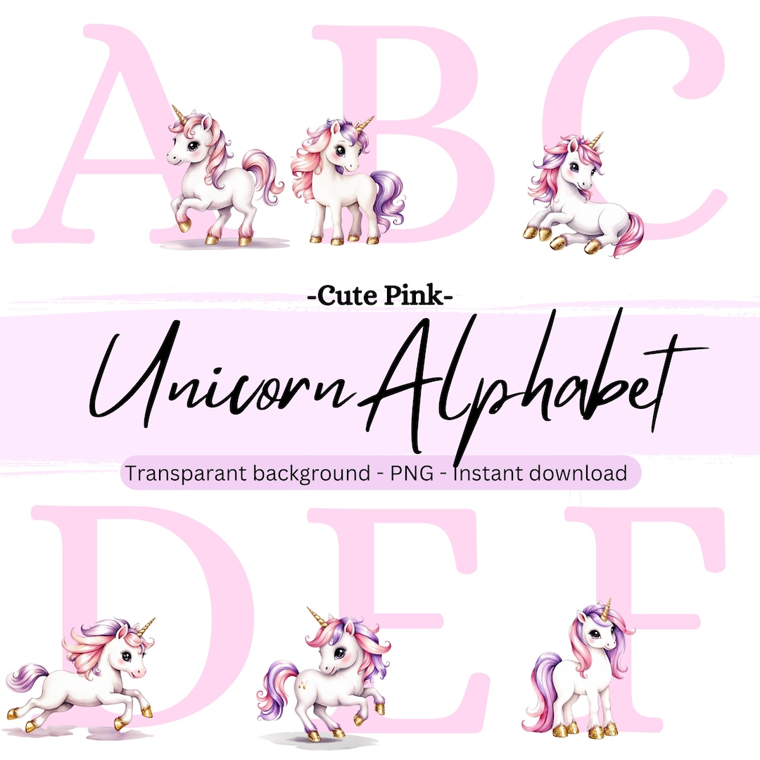 Pink Alphabet Letters Clipart Pink Unicorn Birthday Alphabet PNG for ...
