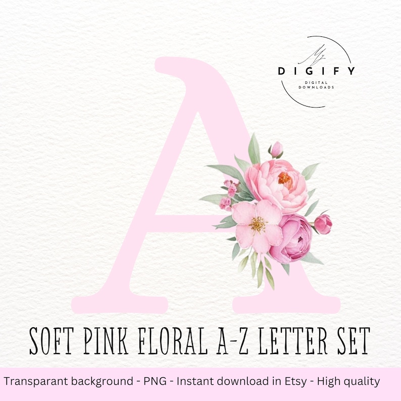 Pink Floral Alphabet PNG - Floral Letter for Nursery - Printable Baby ...