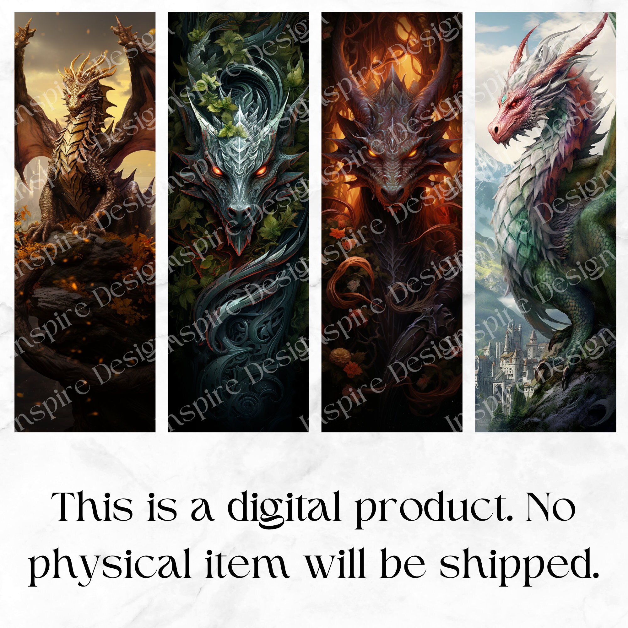 Fantasy Dragons Printable Bookmarks, 8 Digital Designs, 2 X 6 Inch ...