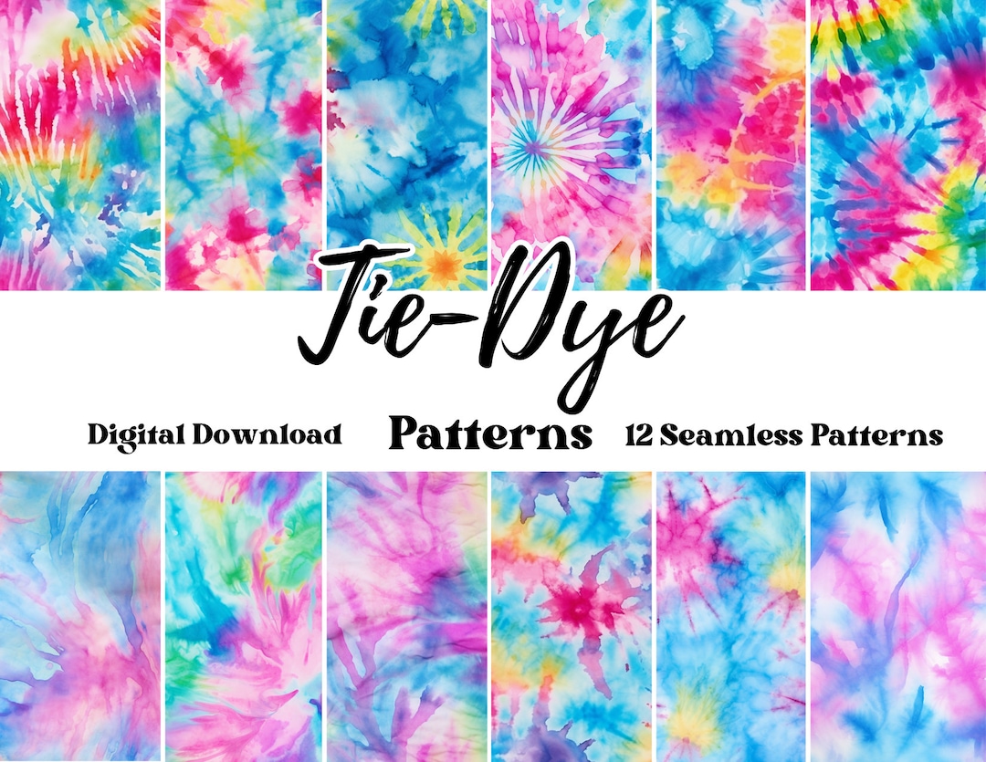 Tie Dye Seamless Patterns, 12 Digital Papers, Watercolor Art, Prints ...
