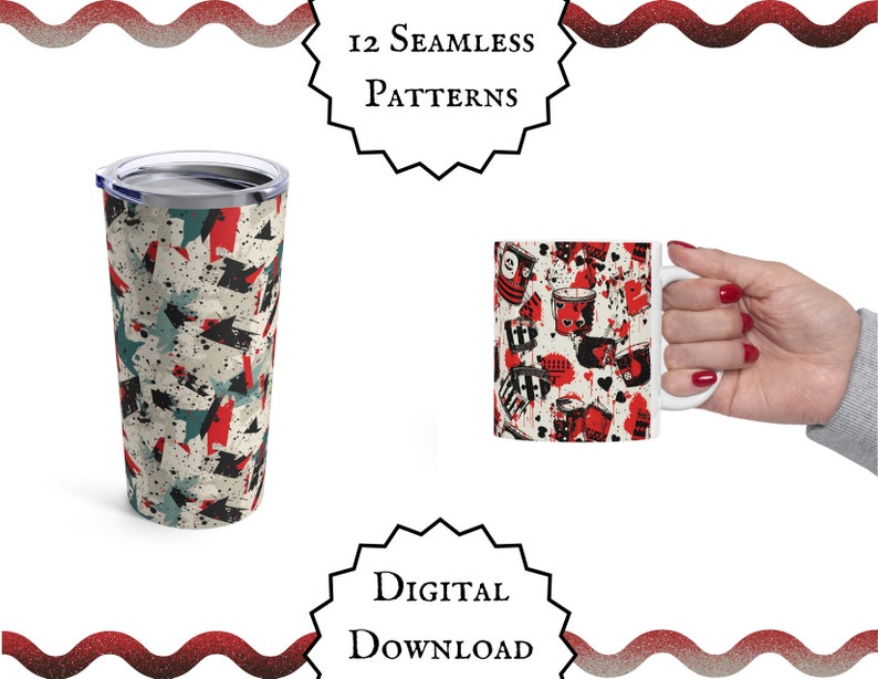 Trash Polka Seamless Patterns, 12 Digital Papers, Grunge Aesthetic ...