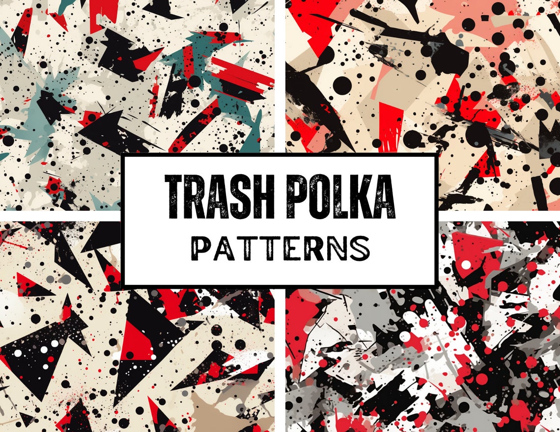 Trash Polka Seamless Patterns, 12 Digital Papers, Grunge Aesthetic ...