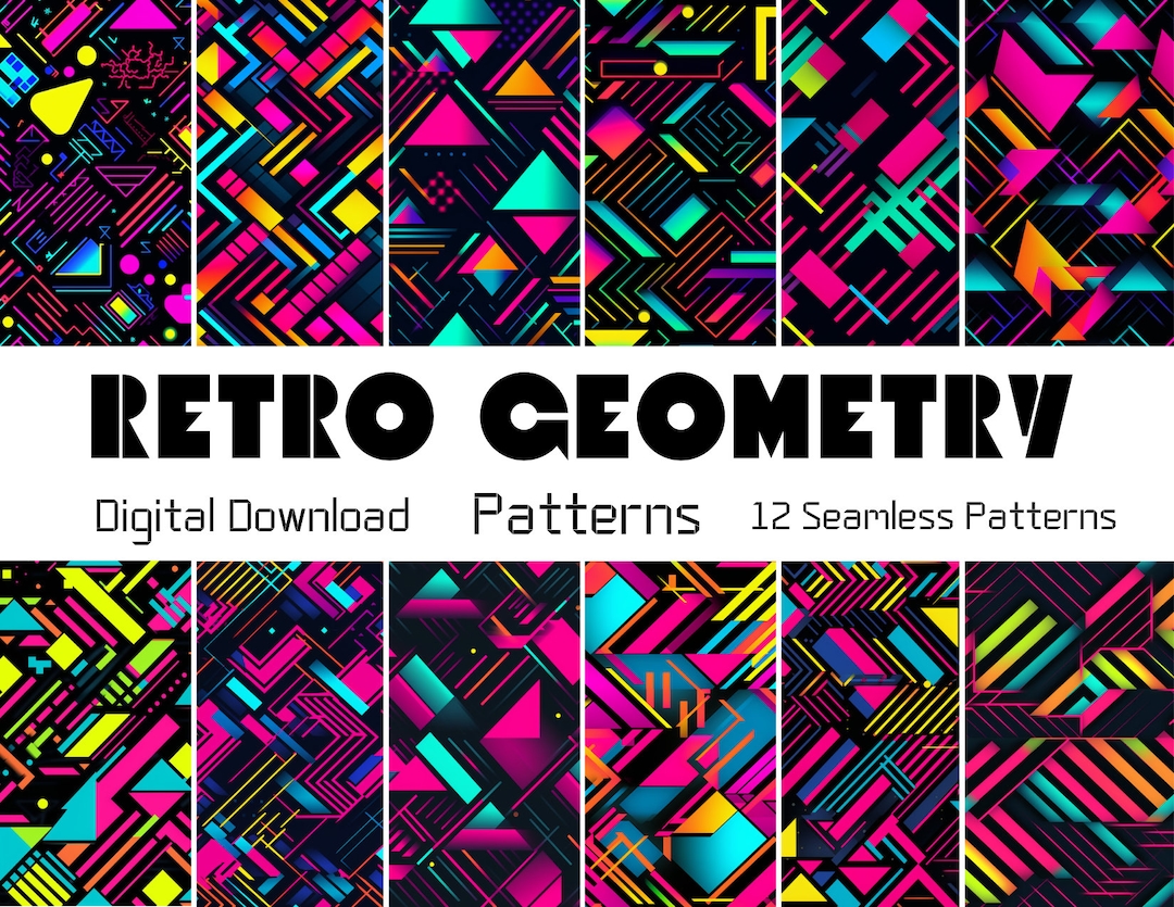 Retro Geometric Abstract Seamless Patterns, 10 Digital Papers, Abstract ...