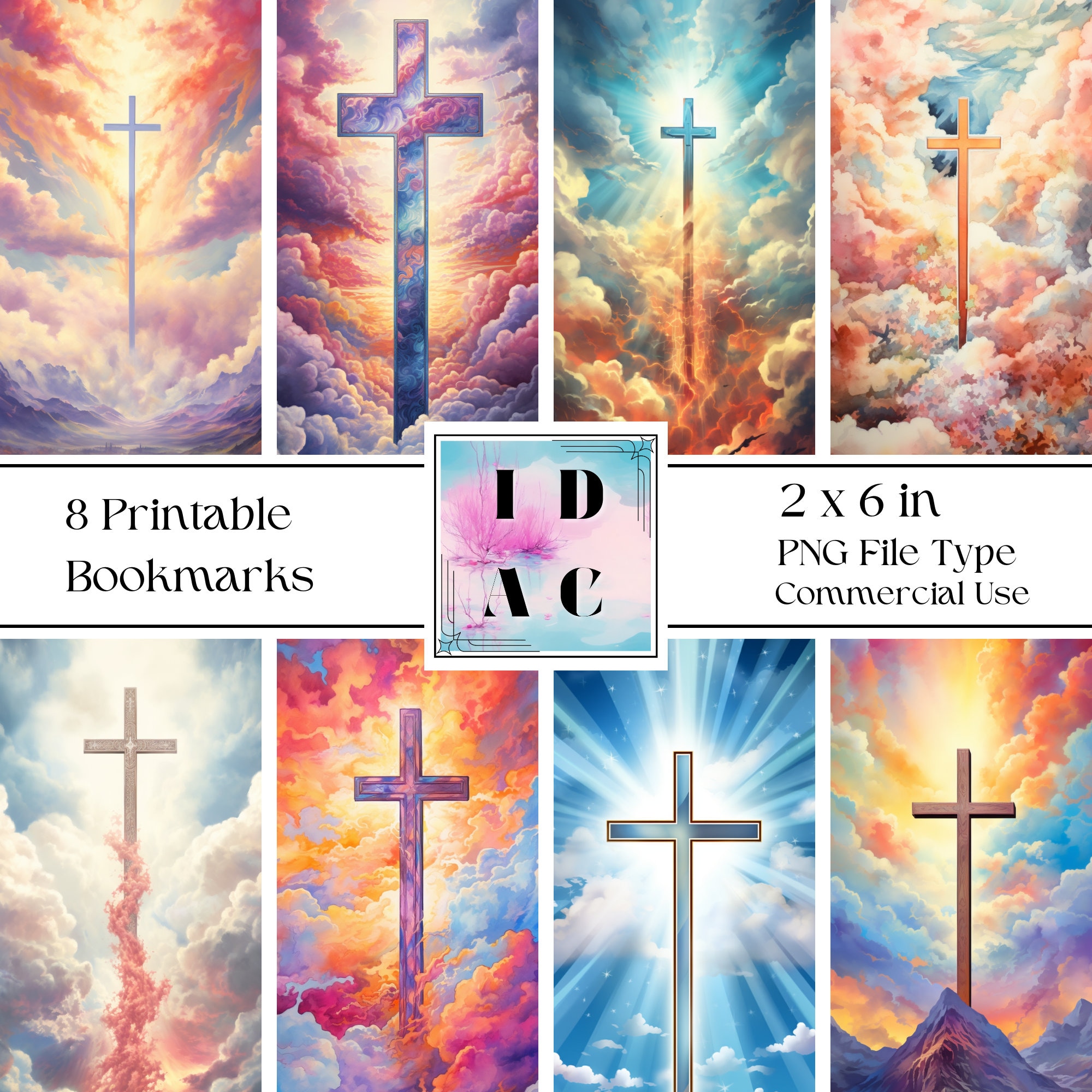 Cross Printable Bookmarks, 8 Digital Designs, 2 X 6 Inch, Separate PNG ...