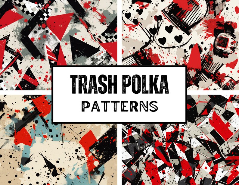 Trash Polka Seamless Patterns, 12 Digital Papers, Grunge Aesthetic ...