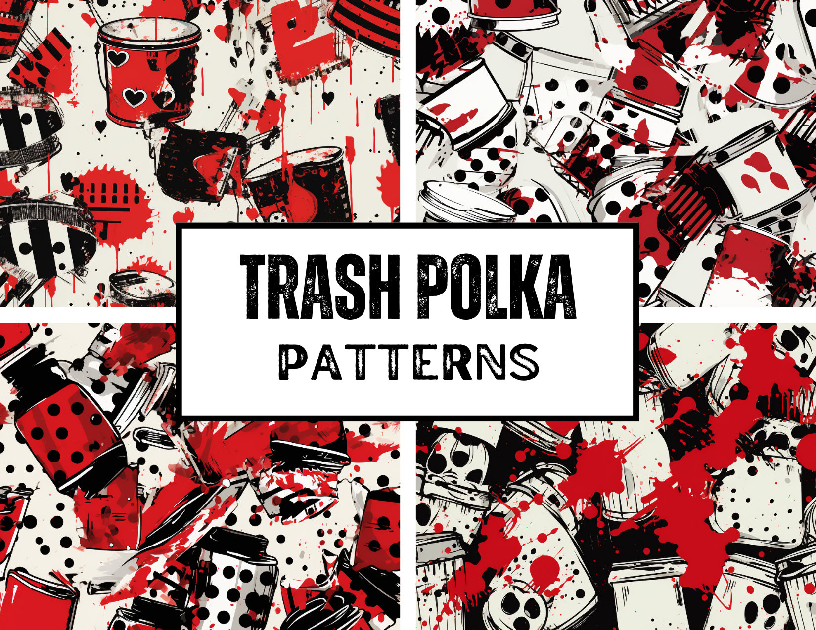 Trash Polka Seamless Patterns, 12 Digital Papers, Grunge Aesthetic ...