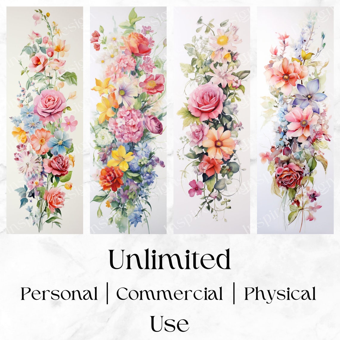 Watercolor Floral Printable Bookmarks, 8 Digital Designs, 2 X 6 Inch ...