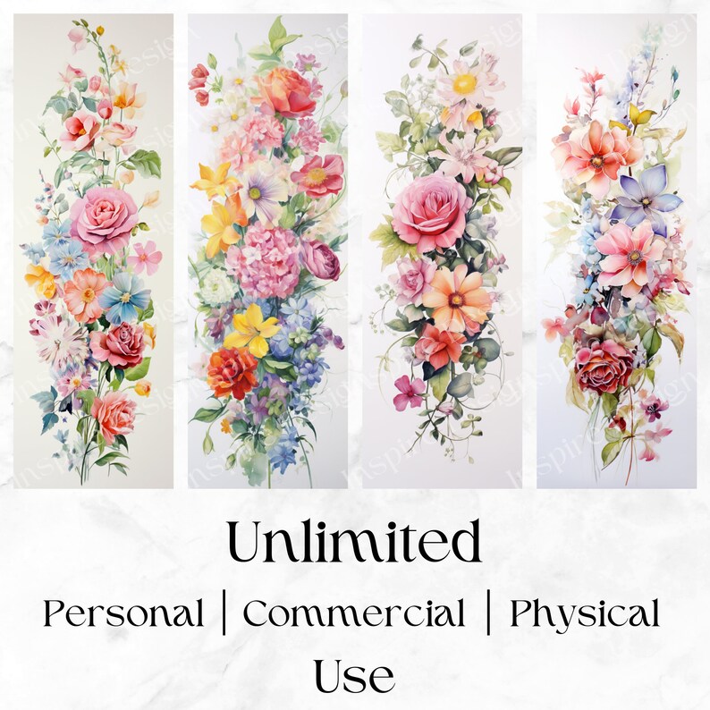 Watercolor Floral Printable Bookmarks, 8 Digital Designs, 2 X 6 Inch ...