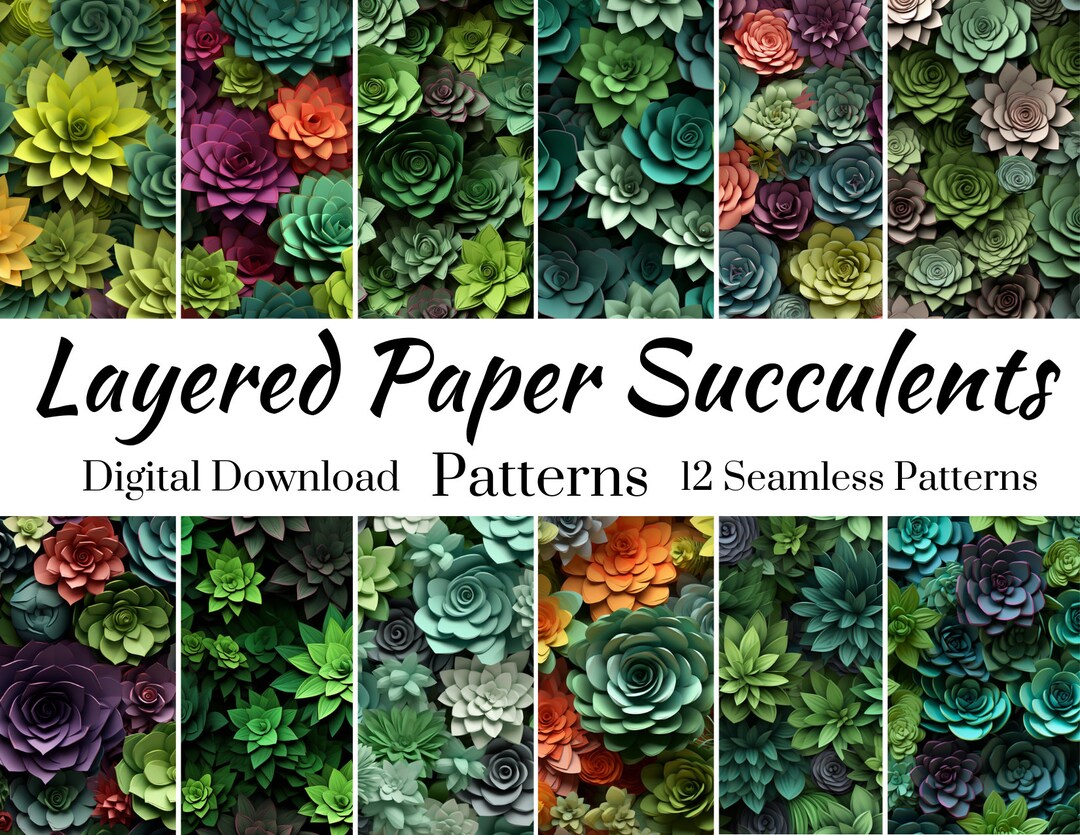 Layered Paper Succulent Seamless Patterns 12 Digital Papers - Etsy