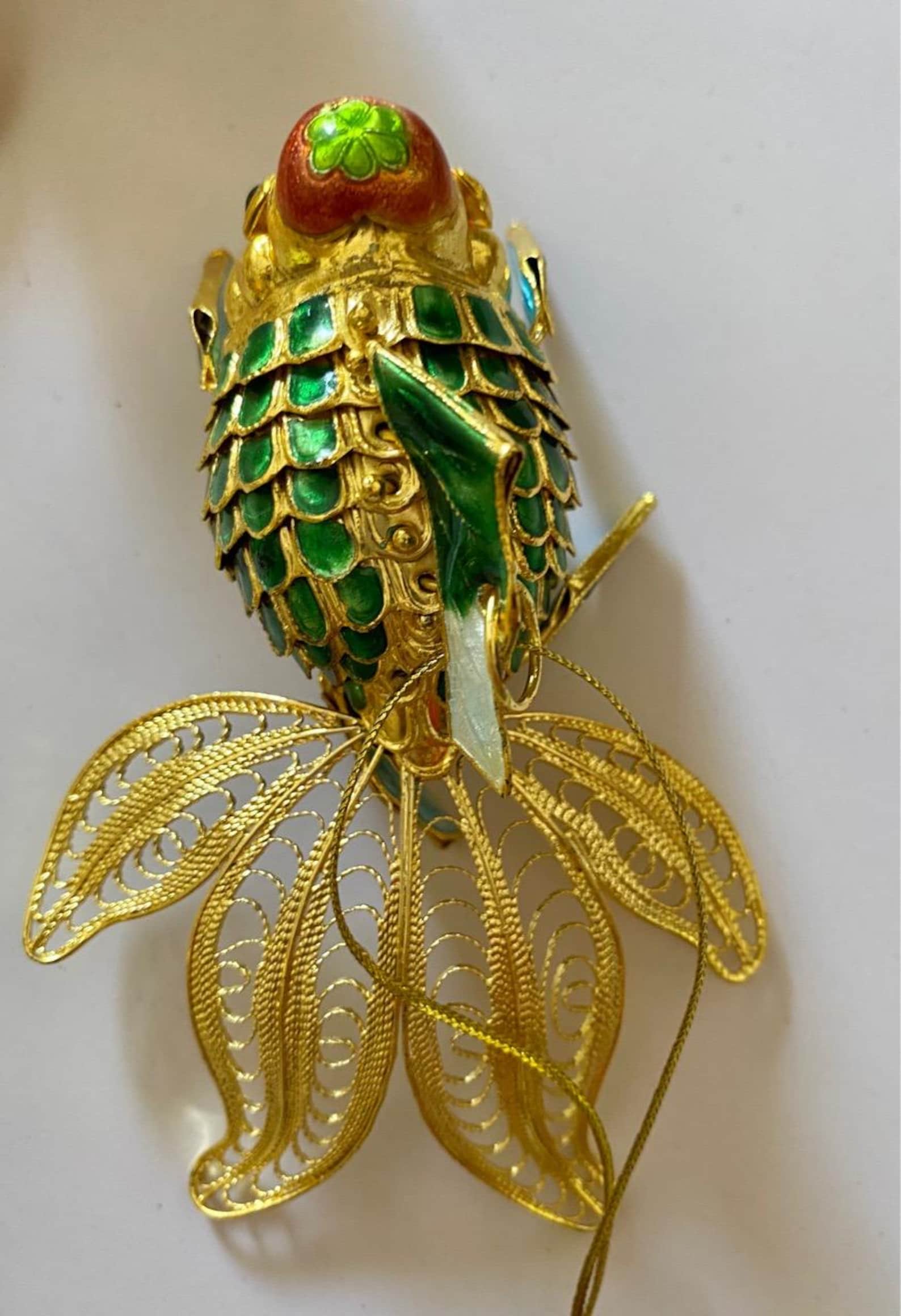 Baisheng Handmade Cloisonne Gold Color Filigree Tail Articulated Fish ...